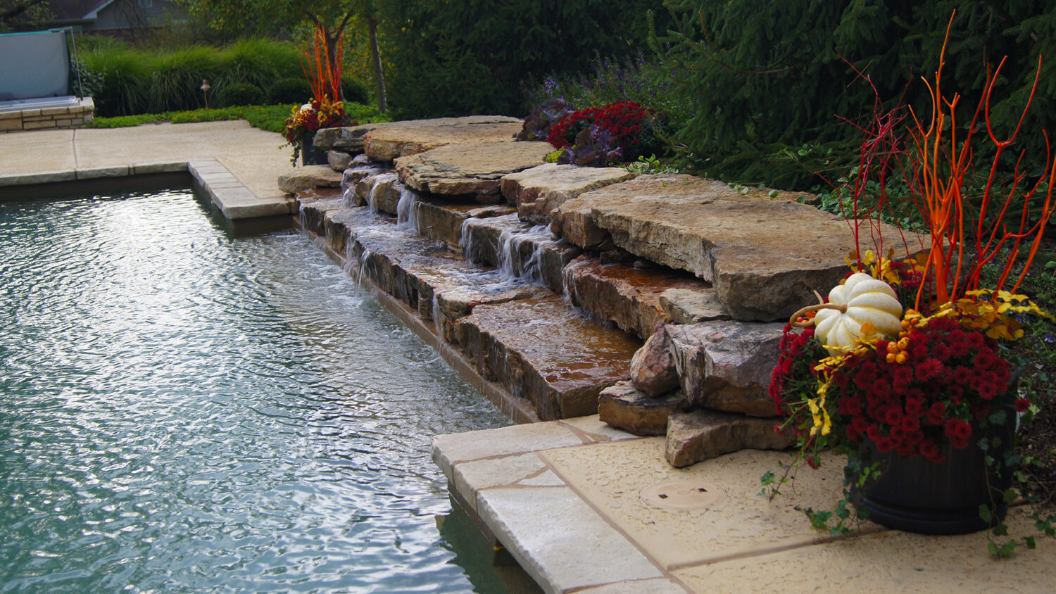 Pool with Waterfall and Outdoor Kitchen: Des Peres MO - Poynter ...